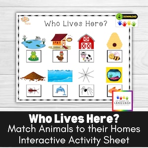 Animals and Homes Matching Activity, Who Lives Here? Associations ...