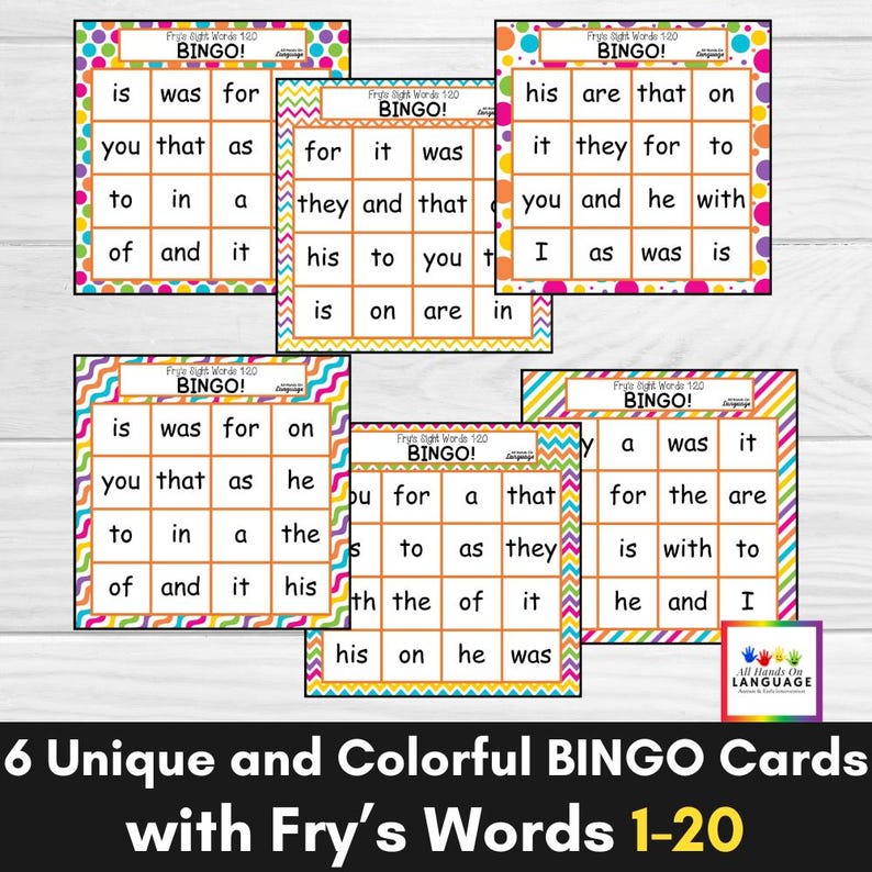 Fry Sight Words 1-20 Bingo Game: Fun Learning (printable PDF) - Etsy ...