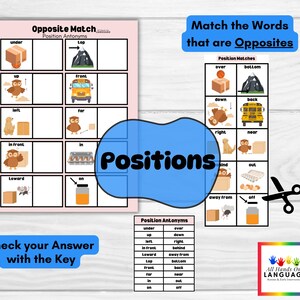Set of 4 Interactive Antonym Matching Activity Sheets, 10 Opposite ...