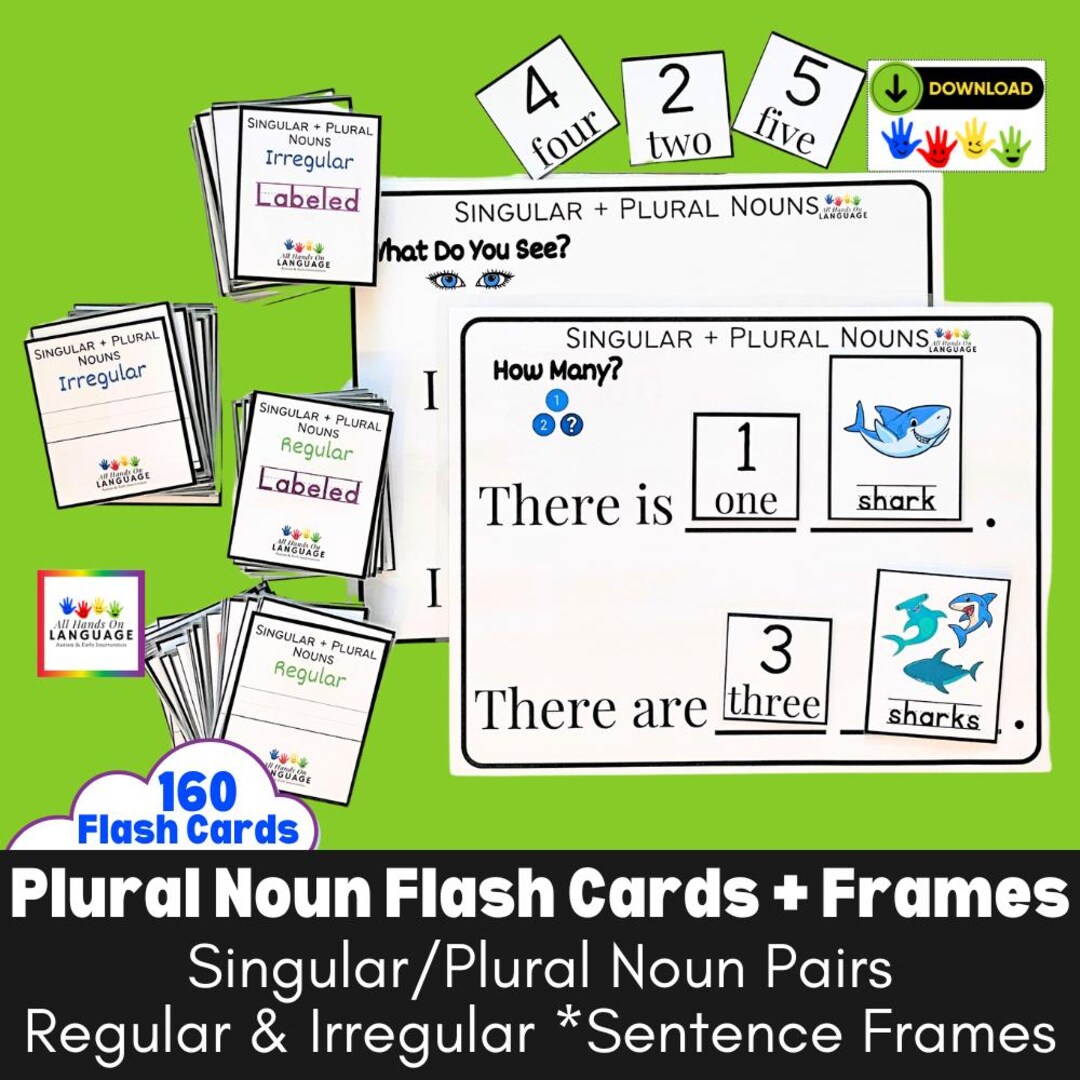 Plural Noun Flash Cards and Sentence Frames: Singular + Plural Nouns ...