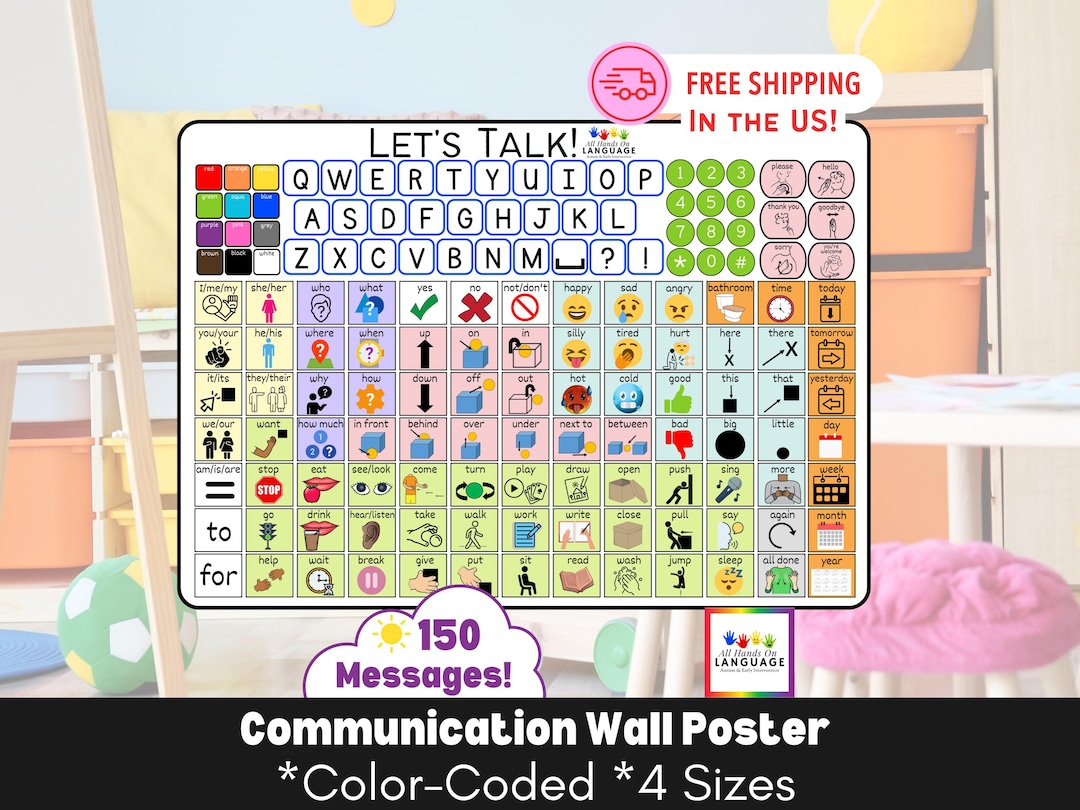 Communication Board Wall Poster- Let's Talk! 150 Messages, 4 Sizes, AAC ...