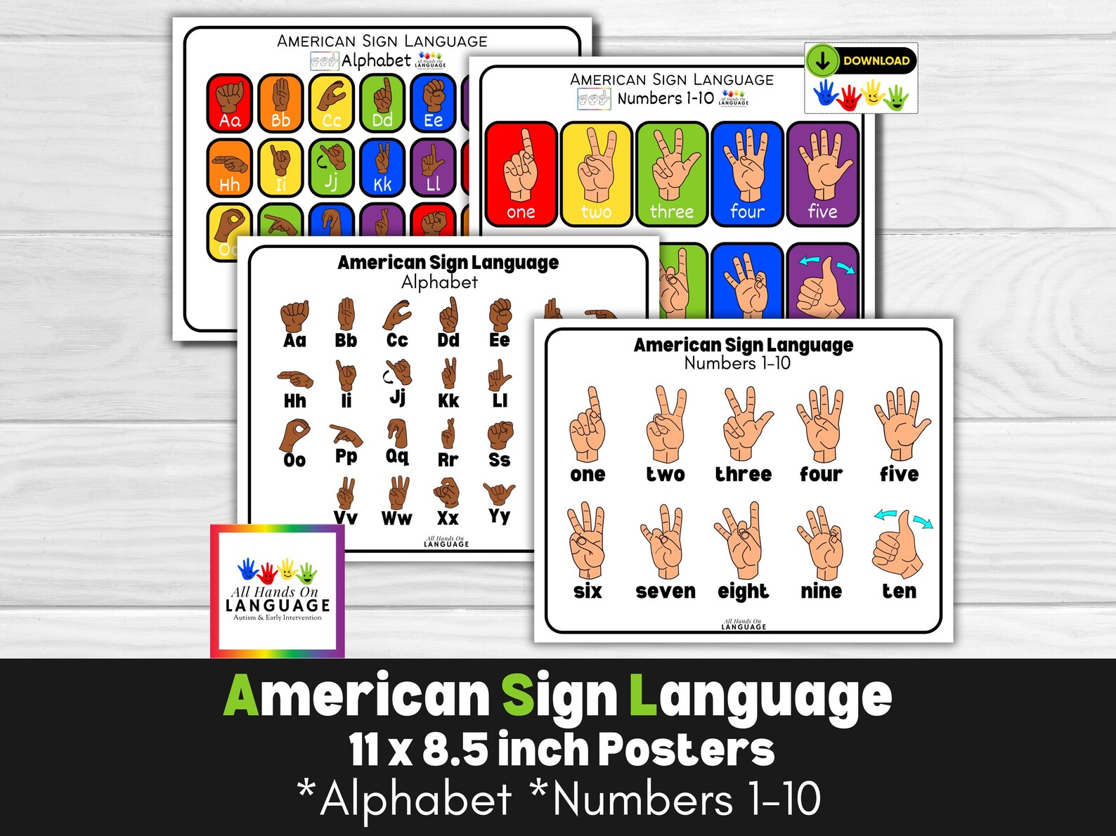 ASL Alphabet & Numbers Posters: American Sign Language (PDF Printable ...