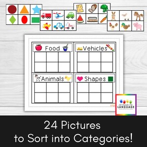 Category Sort Activity, 4 Categories-24 Pictures, Food, Animals ...