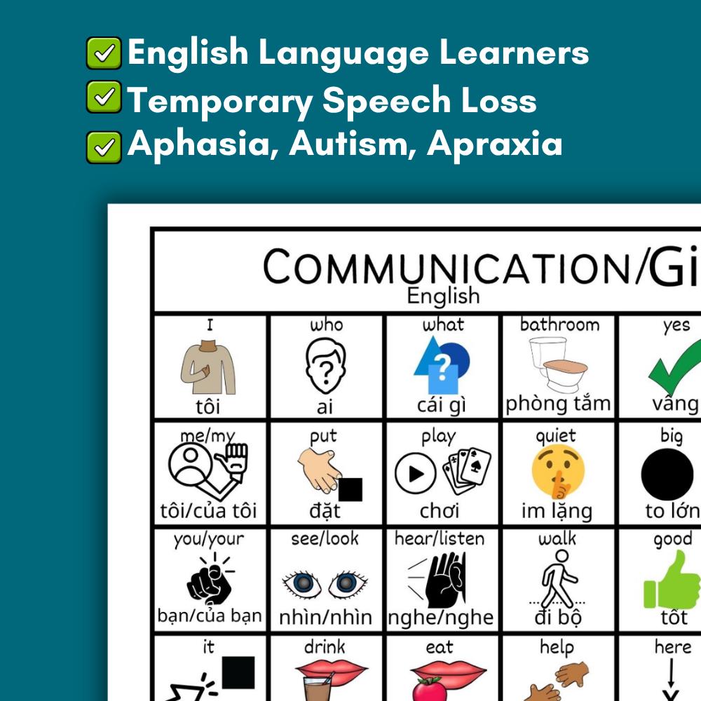 Bilingual Vietnamese English Communication Board: 48 AAC, ESL (PDF ...