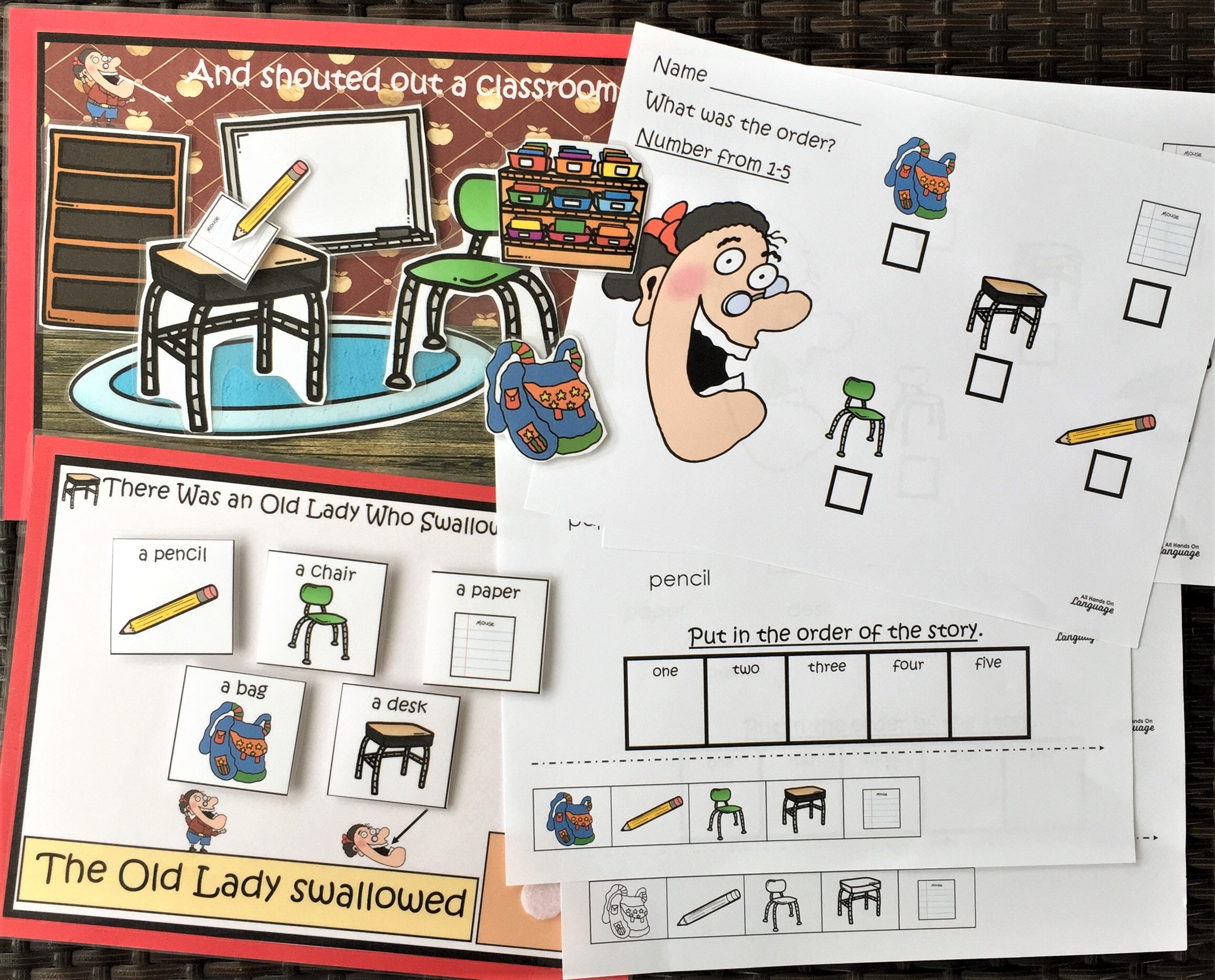 Old Lady Who Swallowed a Desk Story Companion Activities - Etsy