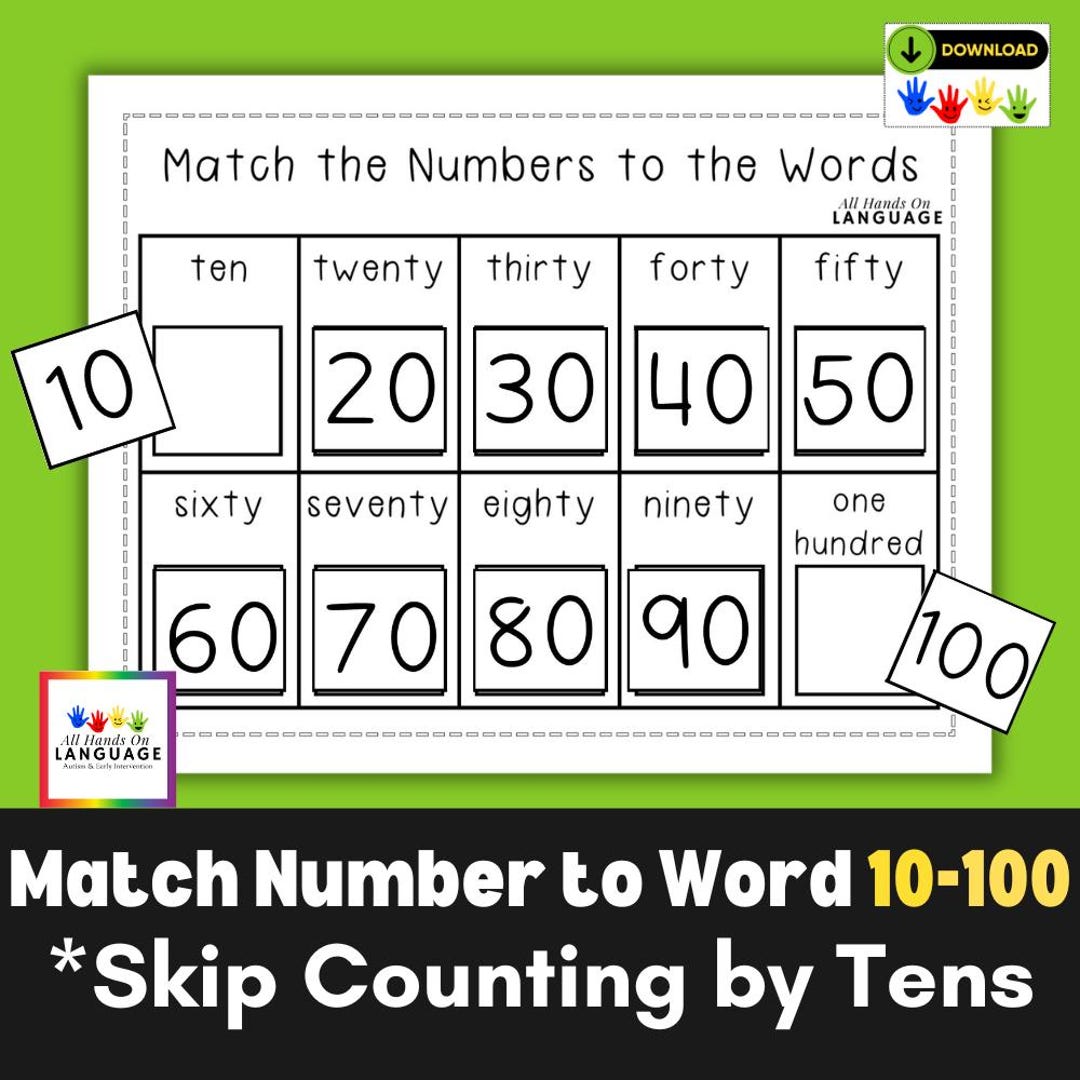 Numbers 10-100 Match the Numbers to the Words Activity, Skip Count by ...
