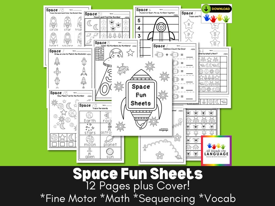 Space Worksheets: Preschool Kindergarten Learning (PDF Printable) - Etsy