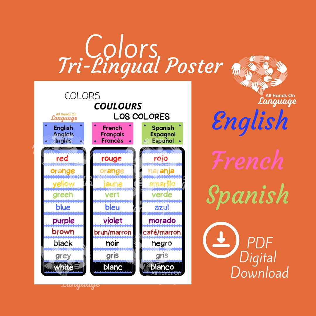 Colors in Three Languages Reference Poster in English French - Etsy