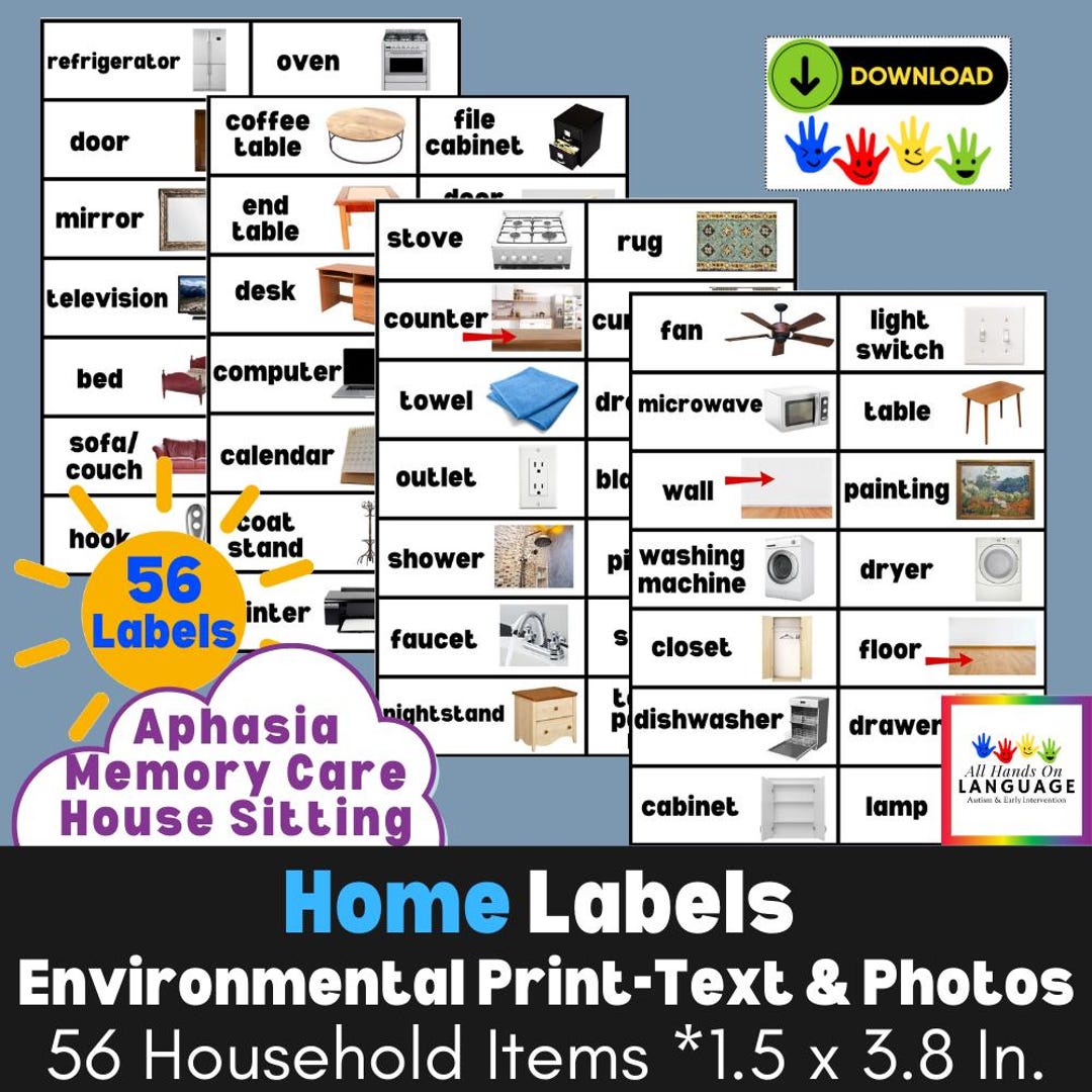 Household Labels: Vocabulary & Spelling for Autism, ESOL, Memory Care ...