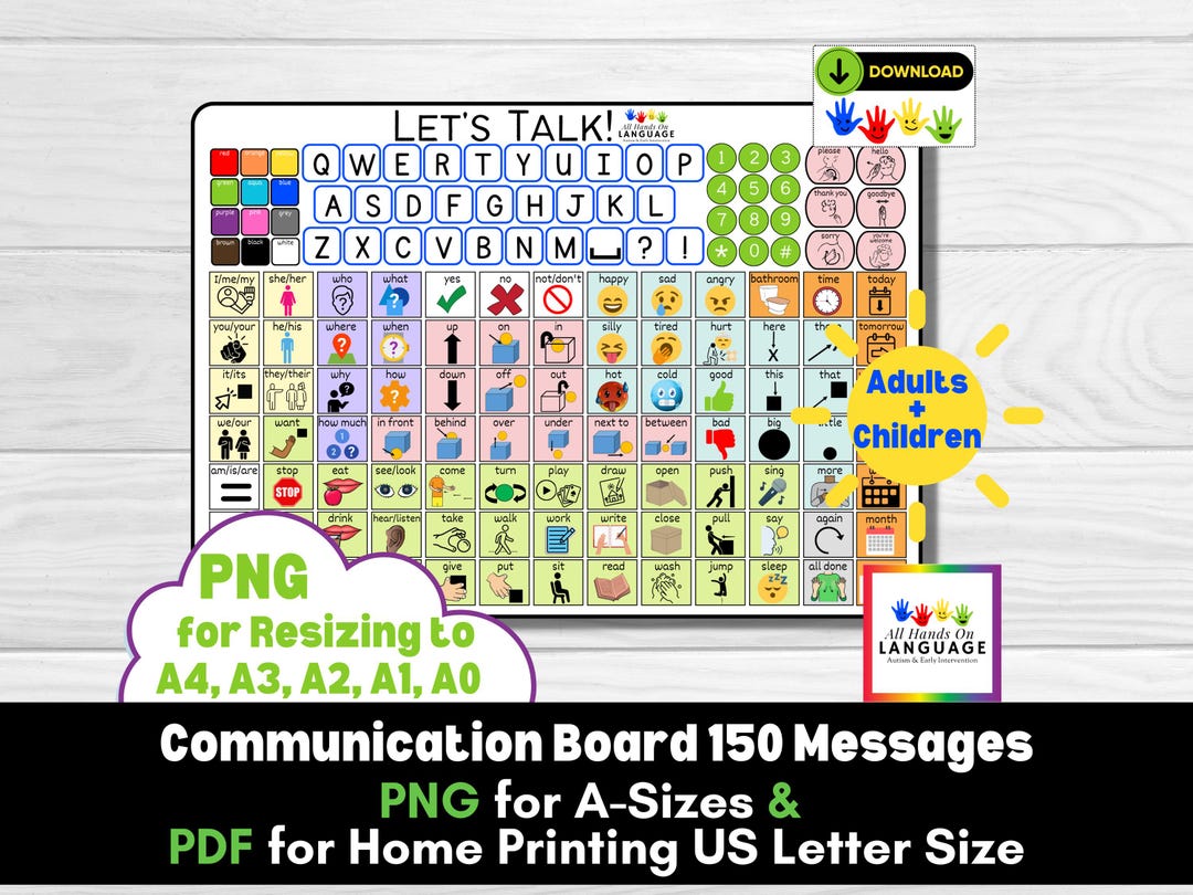 150 Message Communication Board: AAC, Autism, Speech, Personal Use Only ...