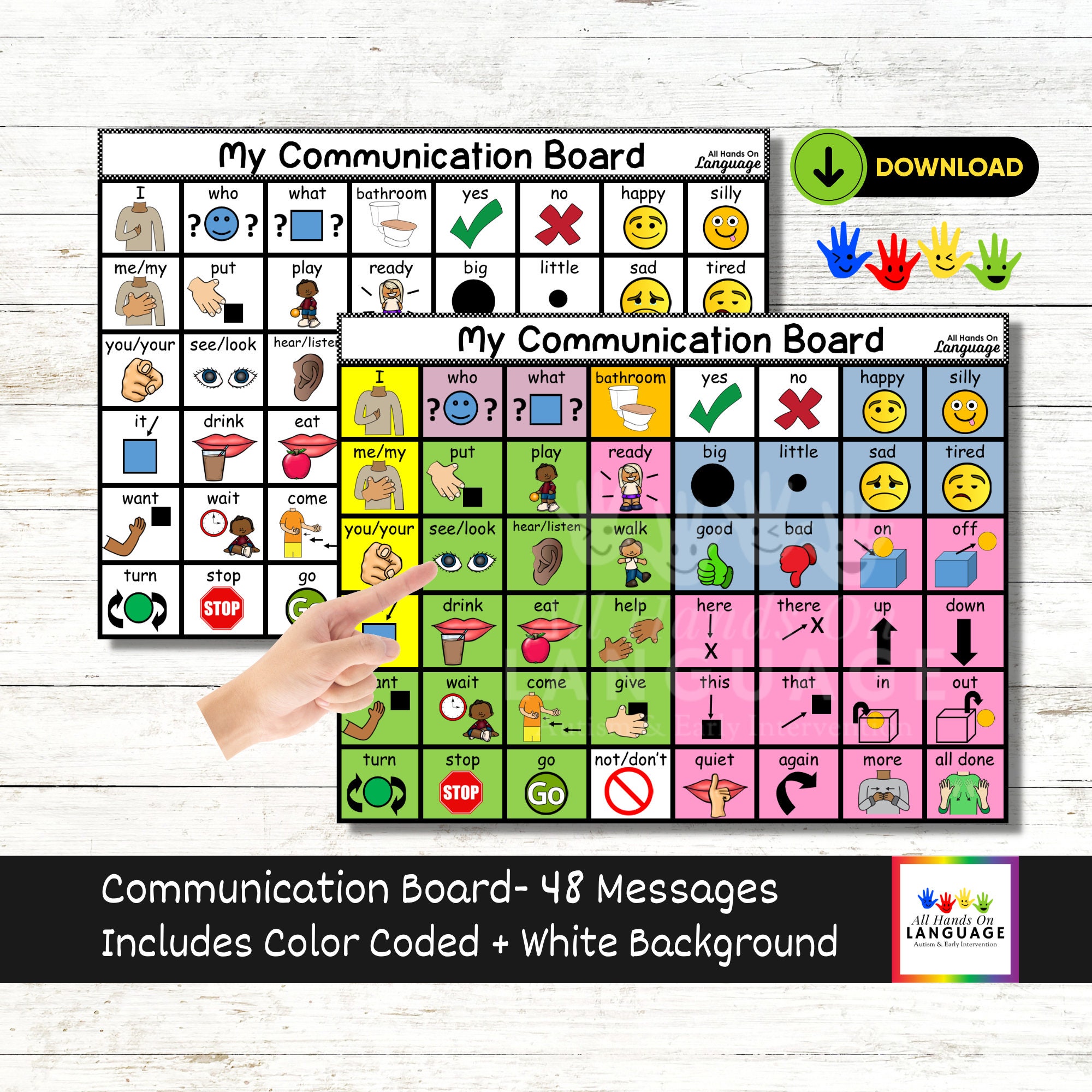 Basic Communication Board-48 Color Coded Words - Etsy