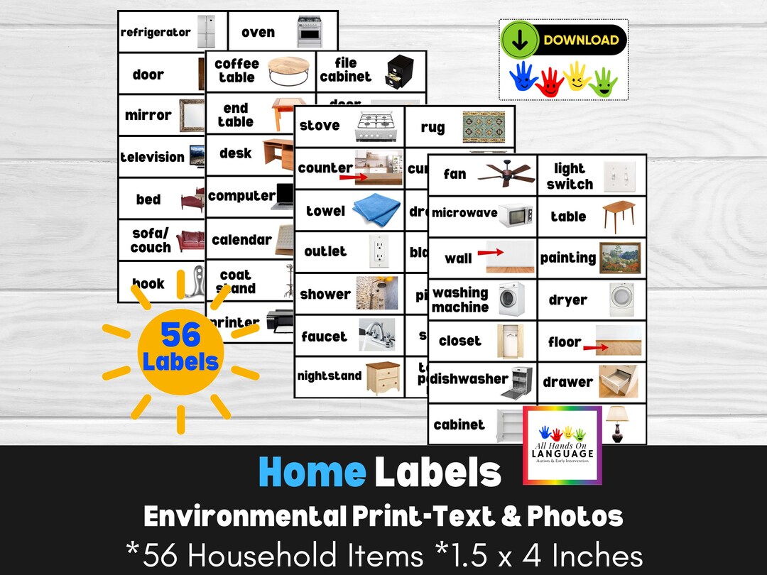 Household Labels: Vocabulary & Spelling for Autism, ESOL, Memory Care ...