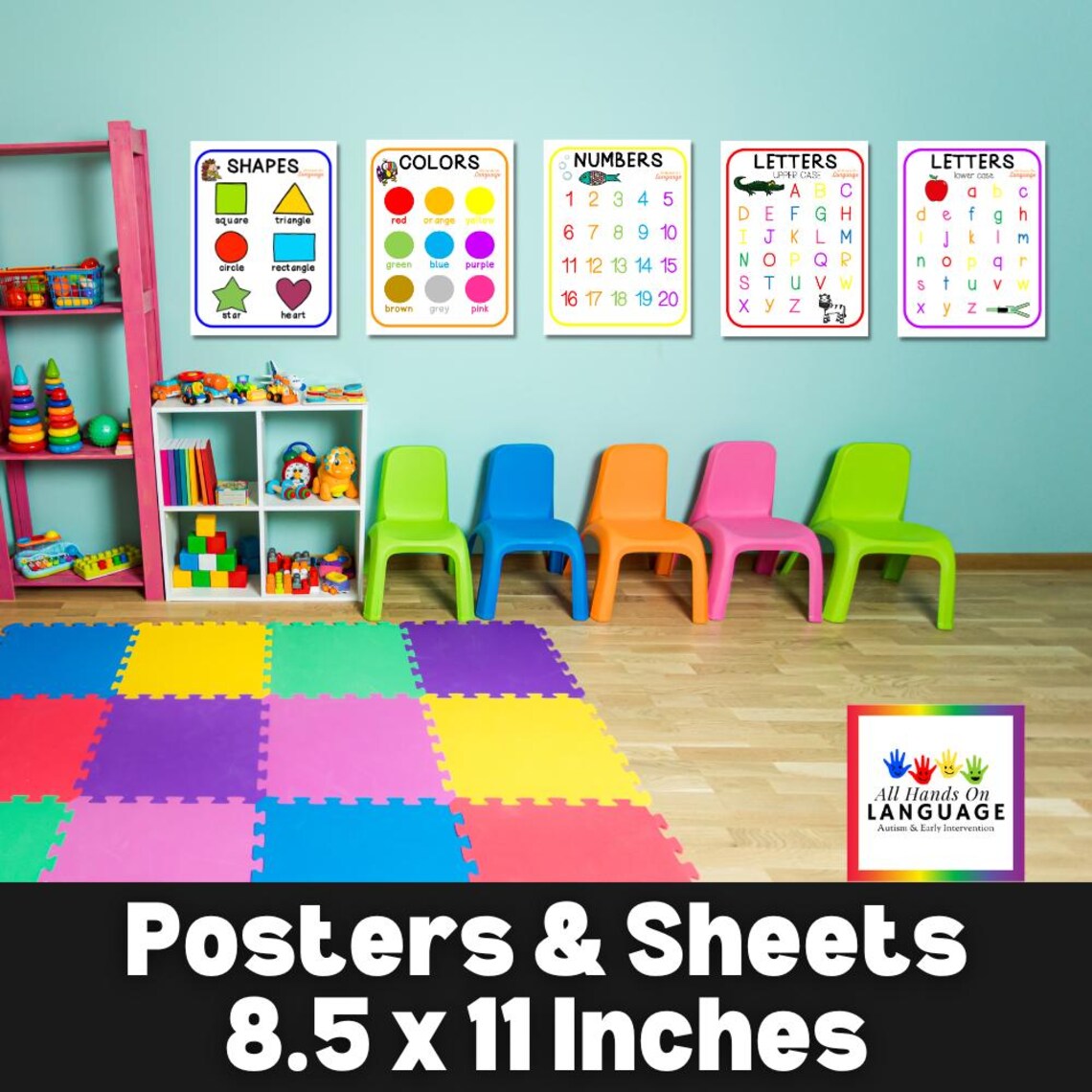 Preschool Learning Posters & Practice Sheets: Letters, Numbers, Shapes ...