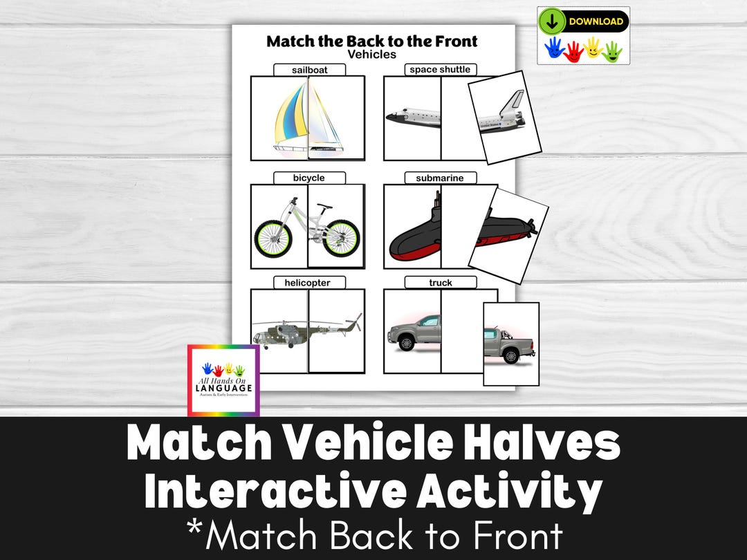 Match the Back to the Front-vehicles Interactive Activity, Match the ...