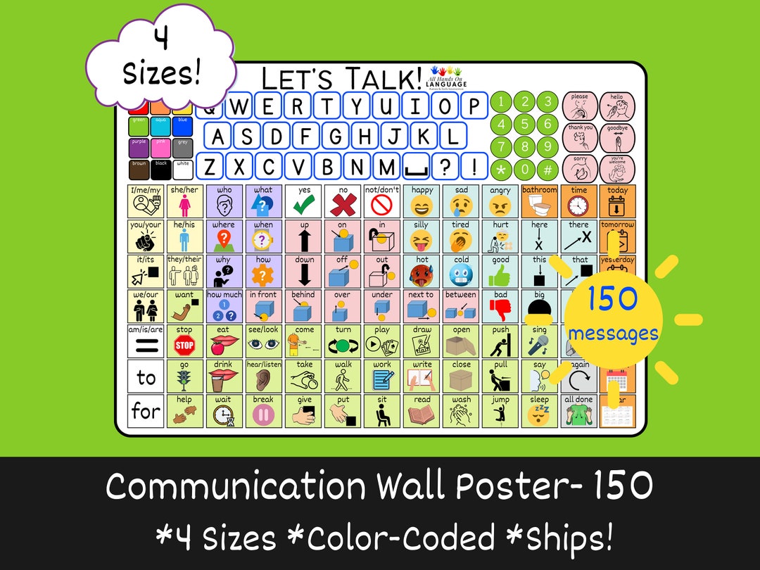Communication Board Wall Poster Let's Talk 150 Messages, 4 Sizes, AAC ...