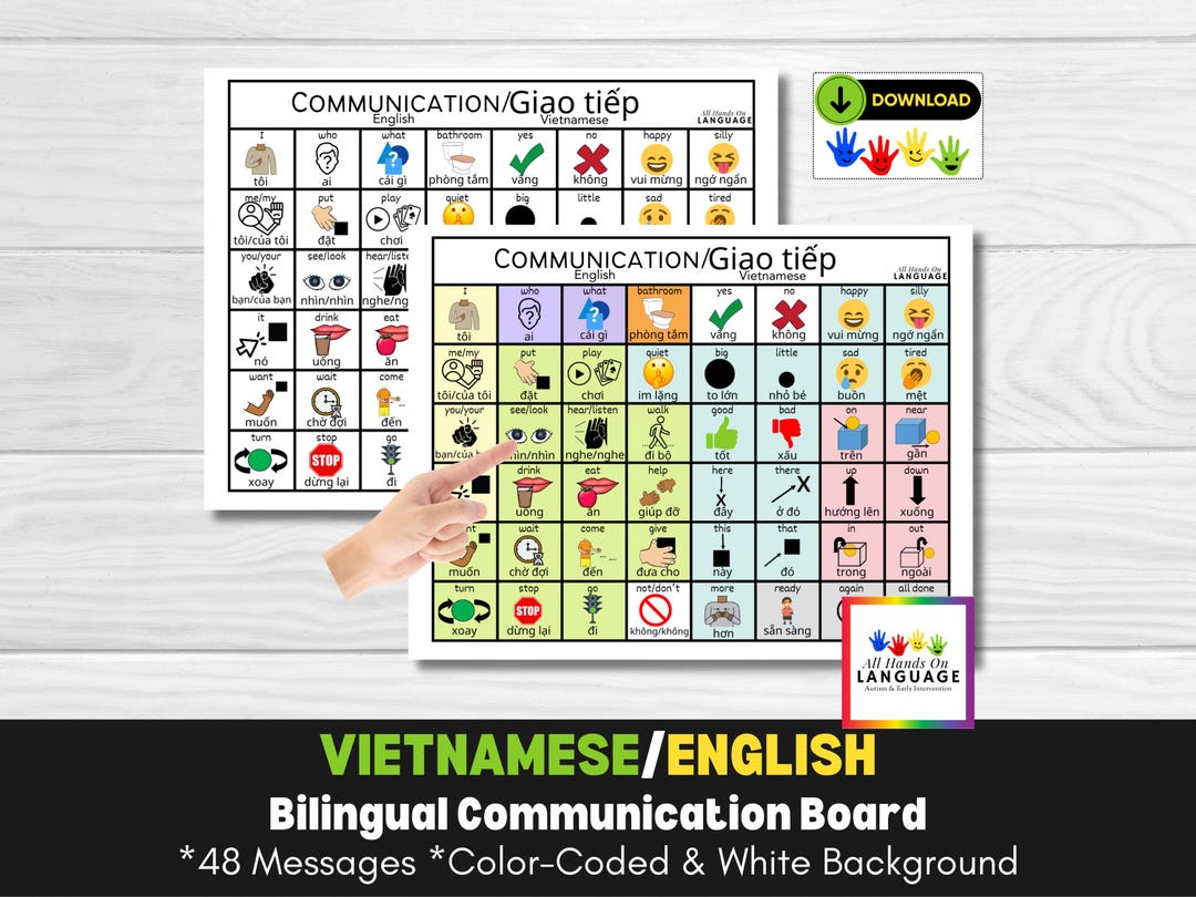 Bilingual Vietnamese English Communication Board 48, Aided-language ...