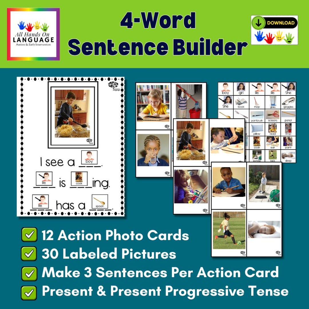 Verb Photo Flashcards: Sentence Building, Speech Therapy (PDF Printable ...