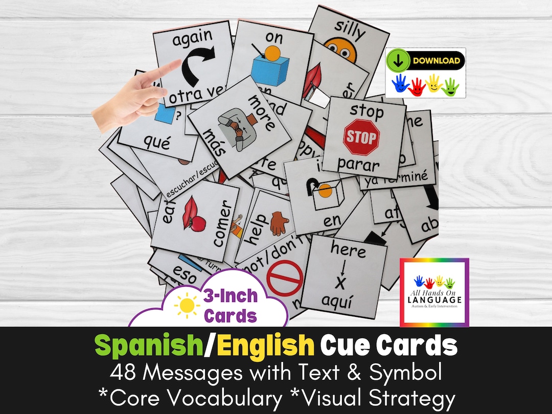 Bilingual Spanish English Vocabulary Cue Cards: AAC, ESOL (PDF ...