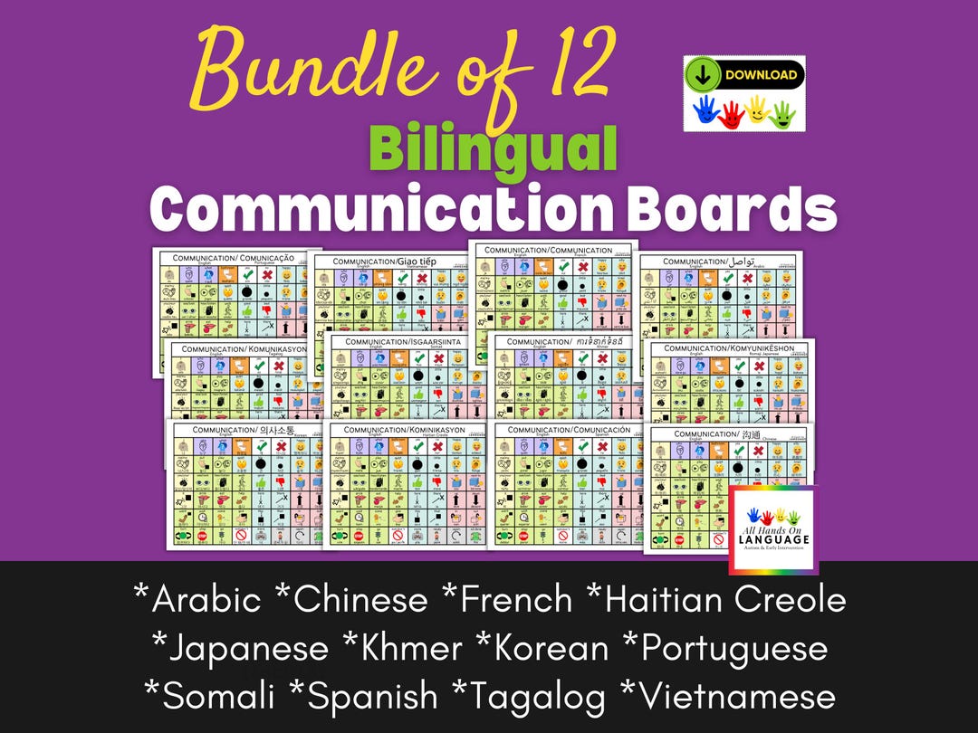 Bundle of 12 Bilingual Communication Boards 48, Aided-language, AAC ...