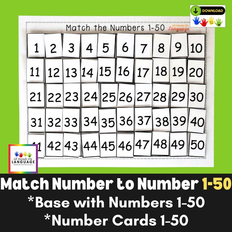 Numbers 1-50 Matching Activity: Printable Math Game (PDF) - Etsy