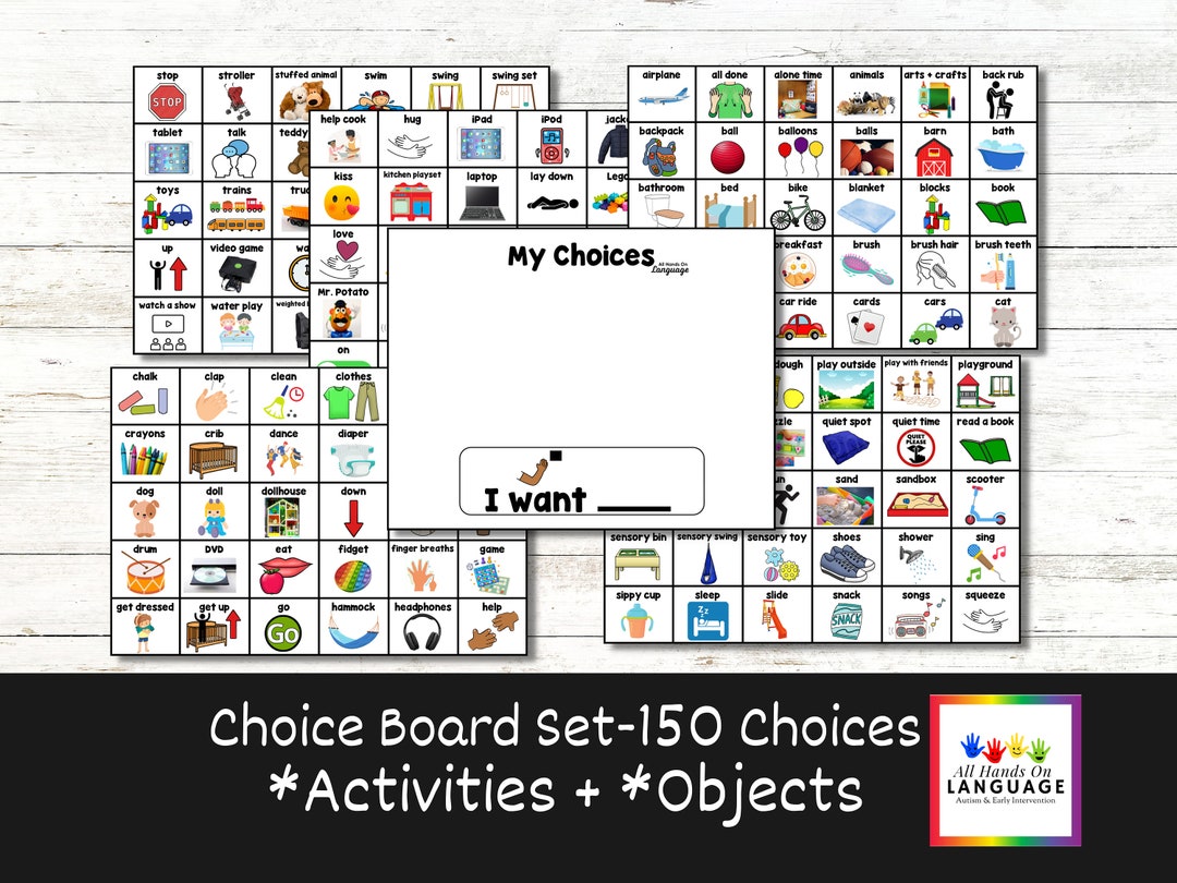 Choice Board With 150 Activity and Object Choice Cards, my Choices DIY ...
