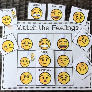 Match the Feelings Activity, 9 Labeled Emojis to Match, Learn Emotions ...