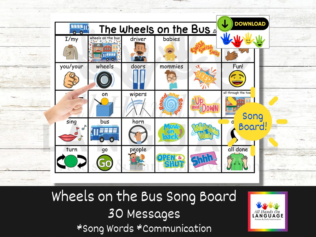 Wheels on the Bus Communication Board, Aided Language, AAC, Non Verbal ...