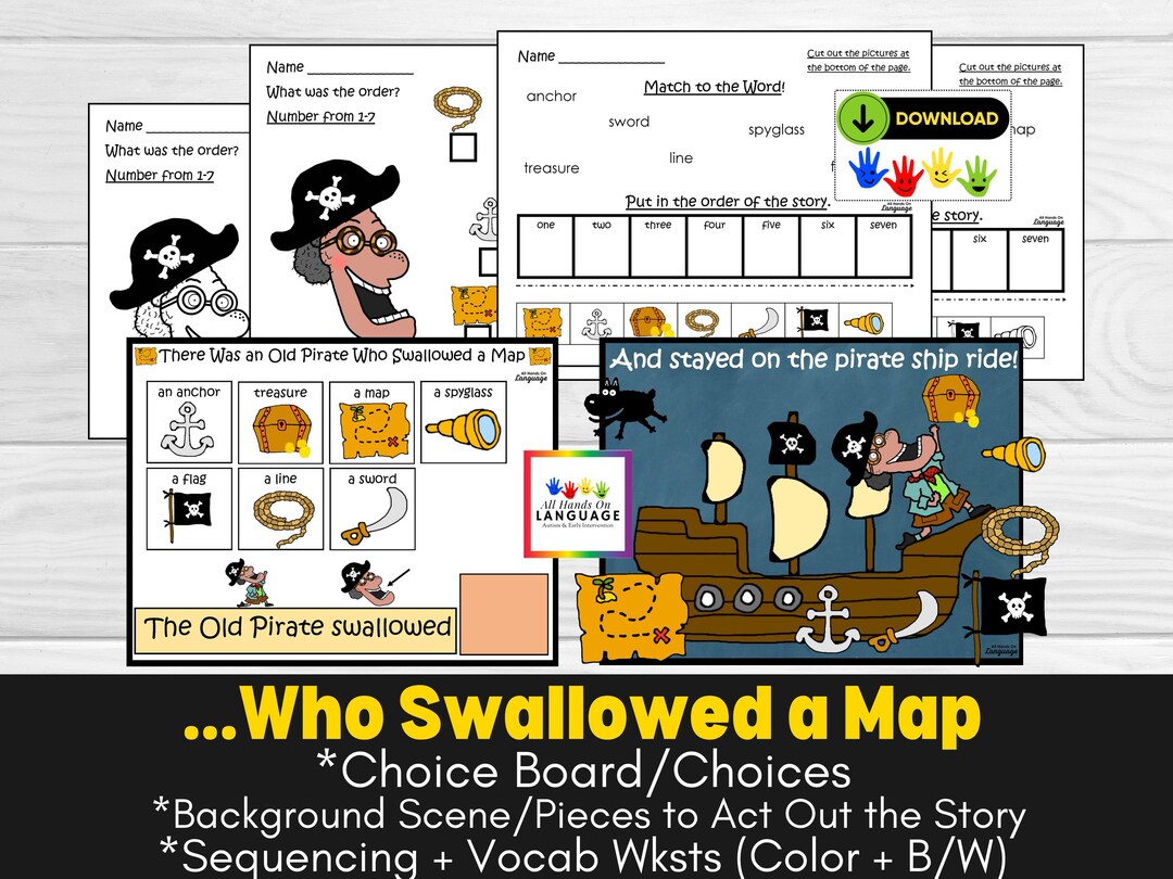 Old Pirate Who Swallowed a Map Story Companion Activities, Sentence ...