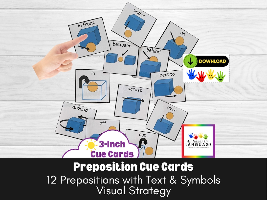 Preposition Cue Cards, 12 Prepositions on 3 Inch Cards With Text and ...