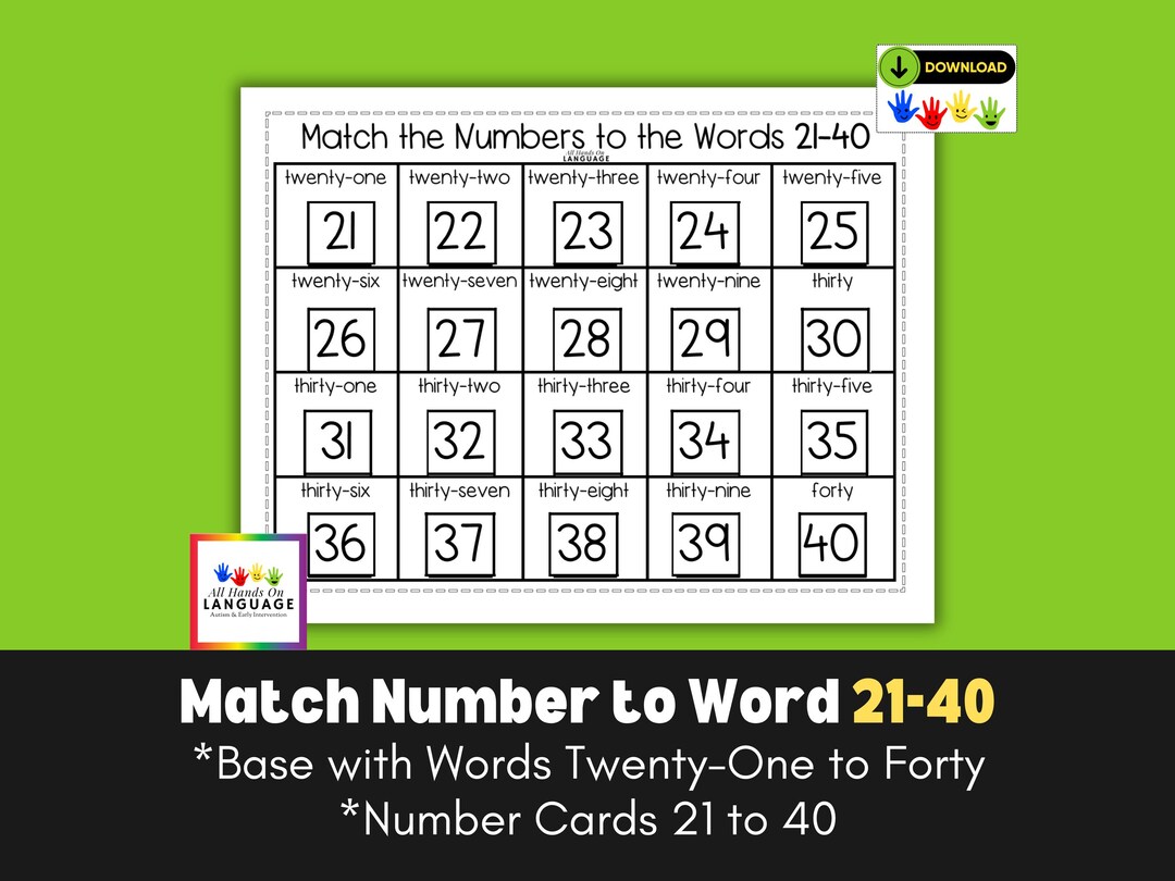 Numbers 21-40 Match the Number to the Word Activity, Numbers in ...