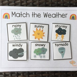 Weather Matching Activity for Kids, 6 Types of Labeled Weather Cards ...