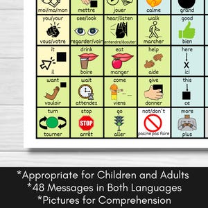 Bilingual French + English Communication Board 48, Aided-language, AAC ...