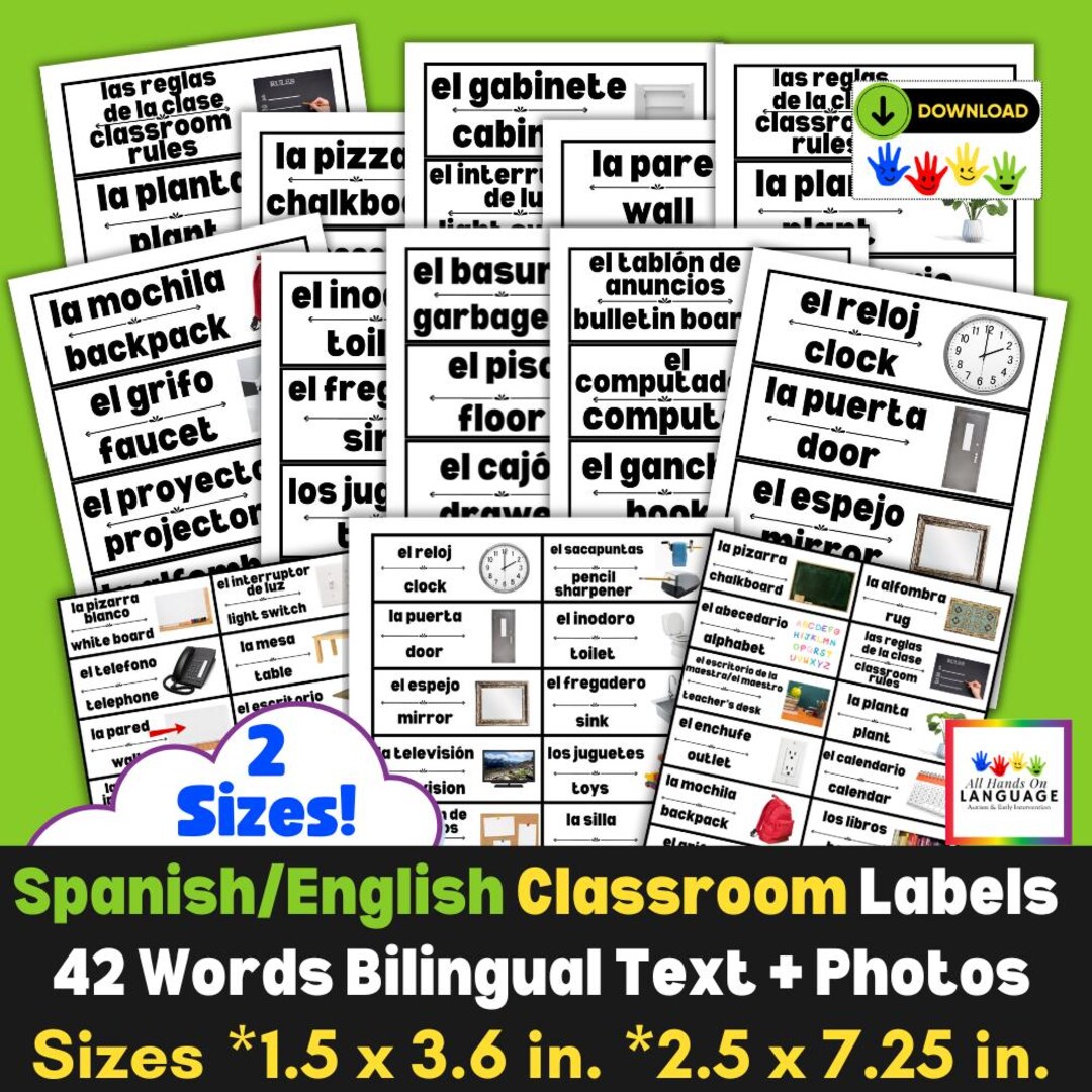 Bilingual Spanish/english Classroom Labels With Photos (2 Sizes) - PDF ...