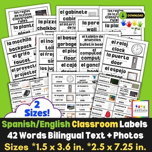 Bilingual Spanish/english Classroom Labels With Photos (2 Sizes) - PDF ...