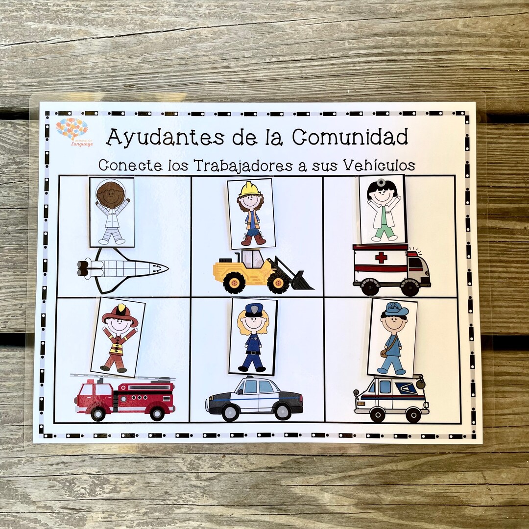 Spanish Community Helpers and Vehicles Matching Activity, Ayudantes De ...