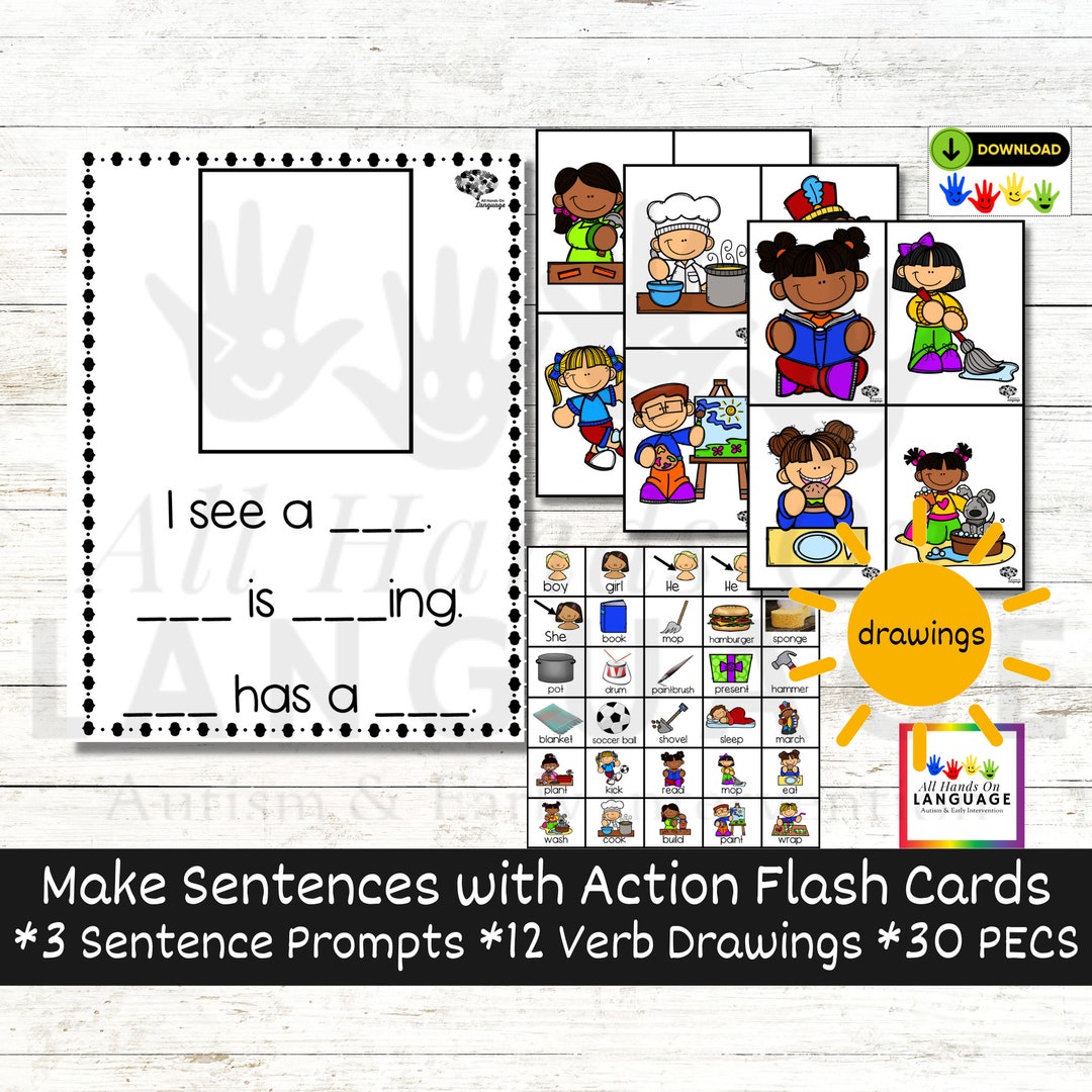 Make Sentences Using Action Flashcards and Pictures Autism - Etsy Canada