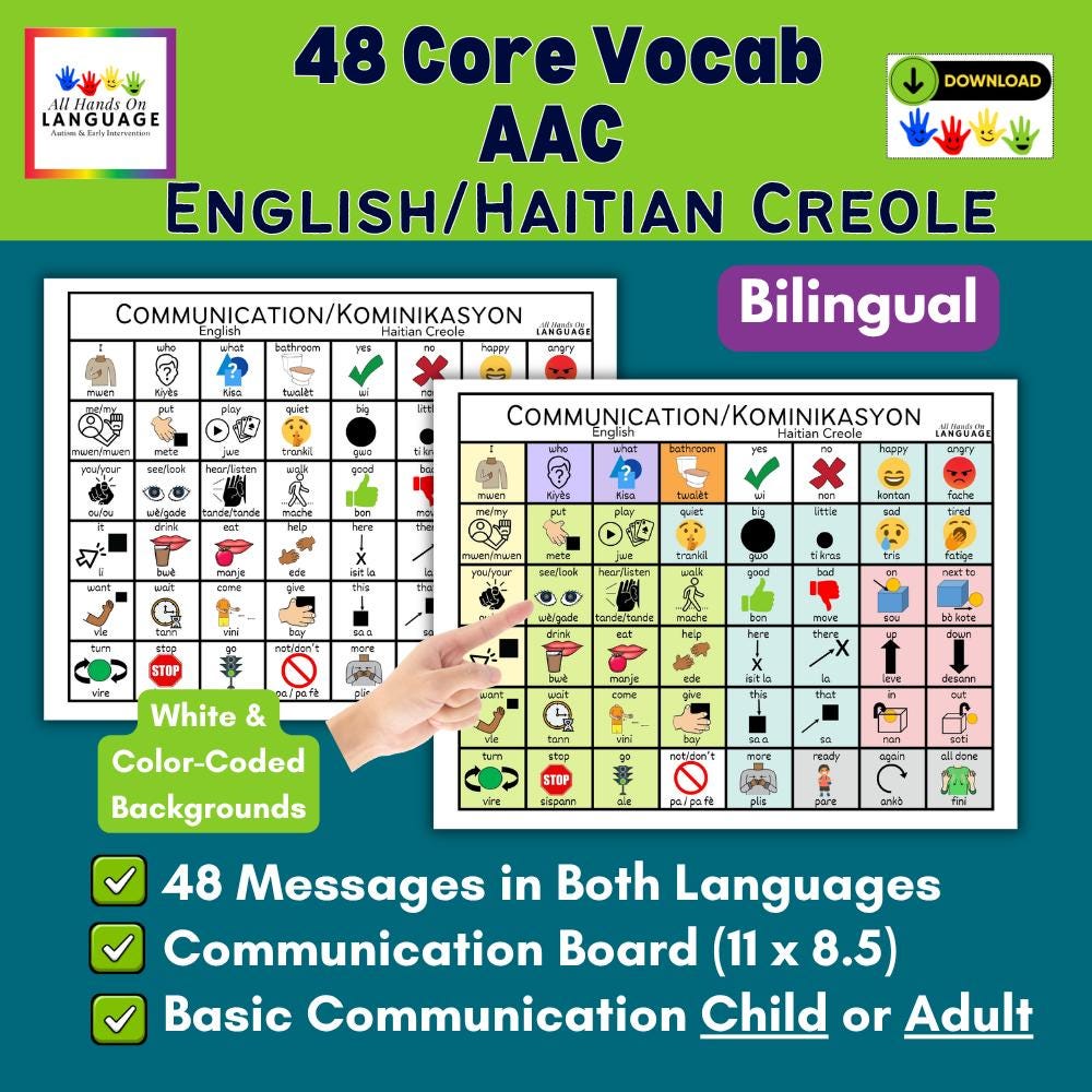 Bilingual Haitian Creole English Communication Board: AAC, ESL (PDF ...
