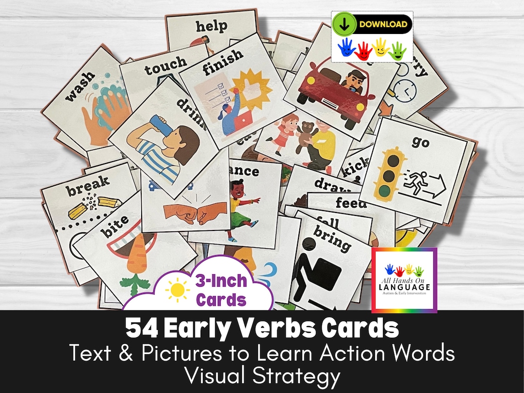 First Verbs Flash Cards, 54 of the Earliest Verbs on 3x3 Inch Cards ...