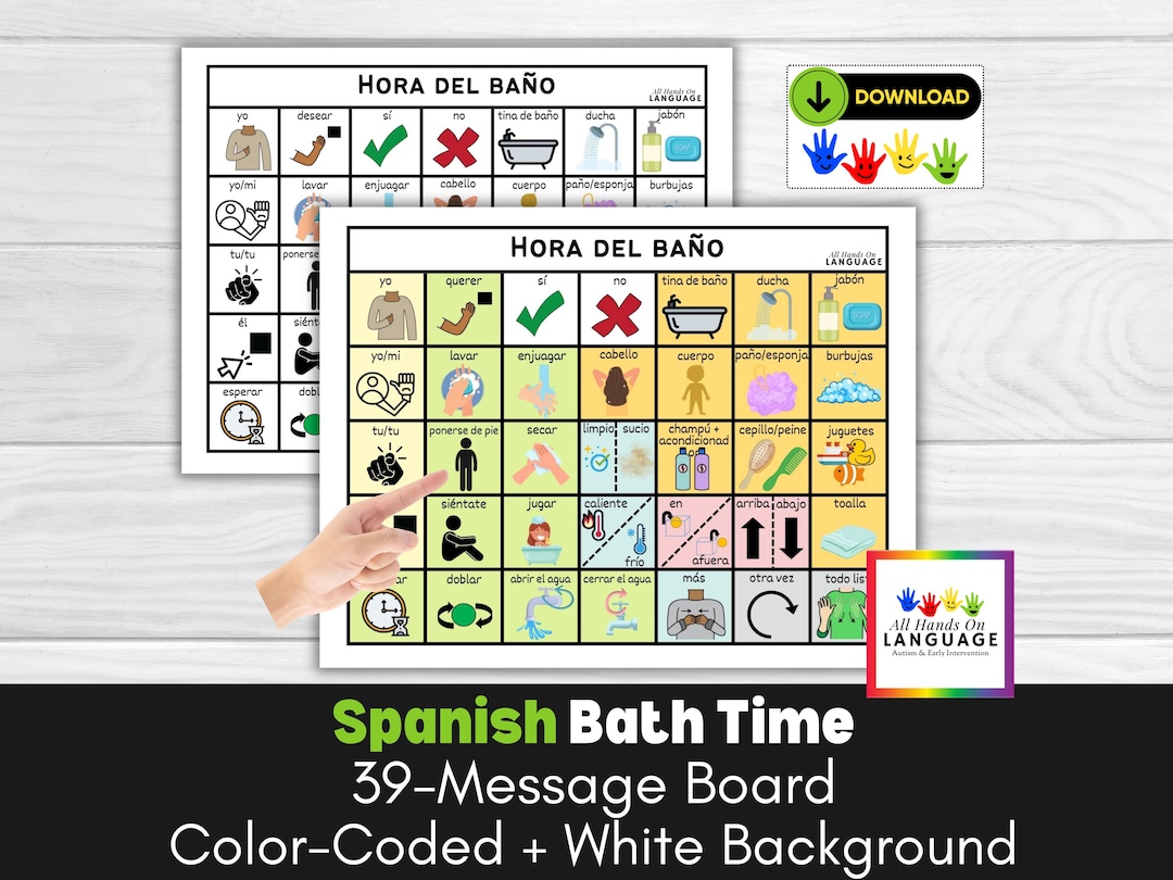 Spanish Bath Time Communication Board, Aided Language, AAC, ASL, Non ...