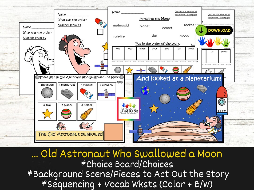 Old Astronaut Who Swallowed a Moon Story Companion Activities, Sentence ...
