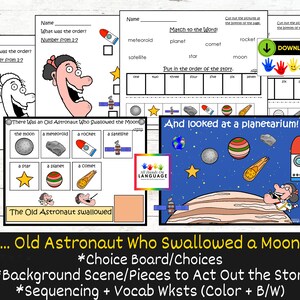 Old Astronaut Who Swallowed a Moon Story Companion Activities, Sentence ...