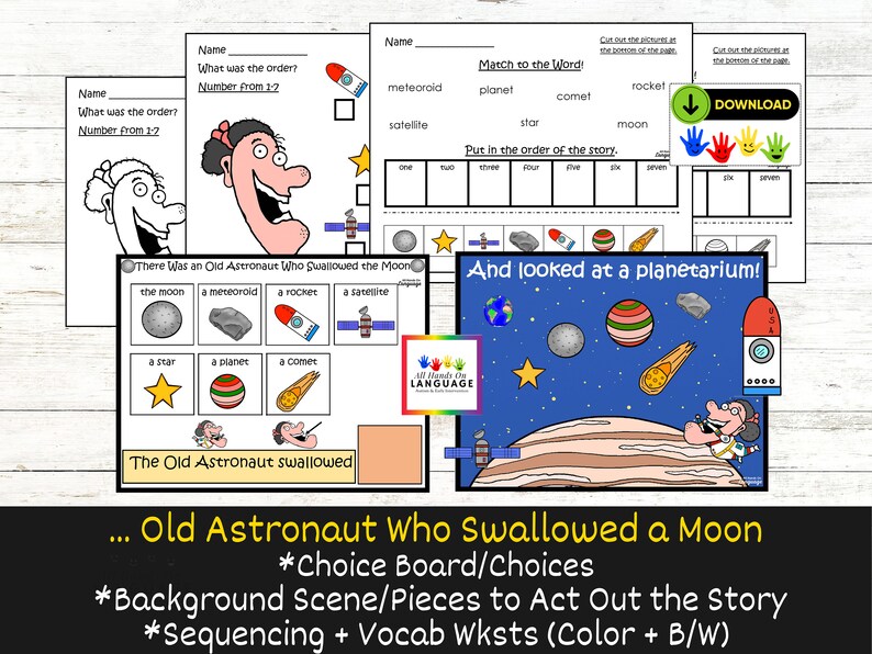 Old Astronaut Who Swallowed a Moon Story Companion Activities, Sentence ...