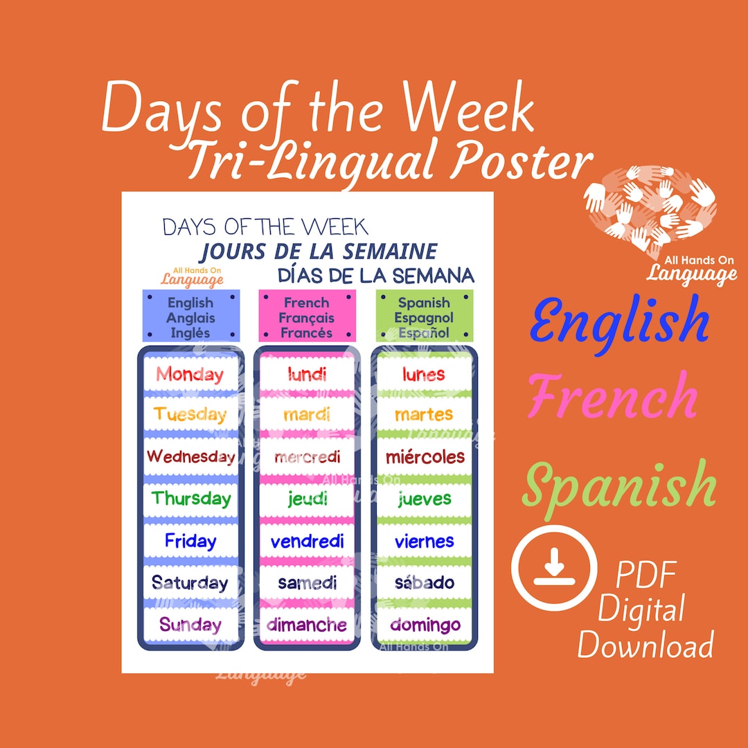 Days of the Week in Three Languages Reference Poster in - Etsy