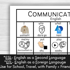 Bilingual Japanese-romaji + English Communication Board 48, Aided ...