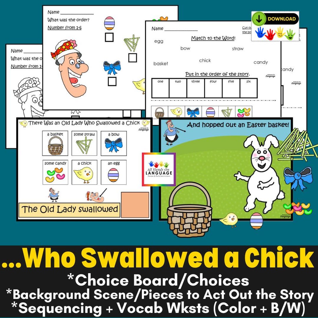 Old Lady Who Swallowed a Chick Story Companion: Sequencing & Speech ...