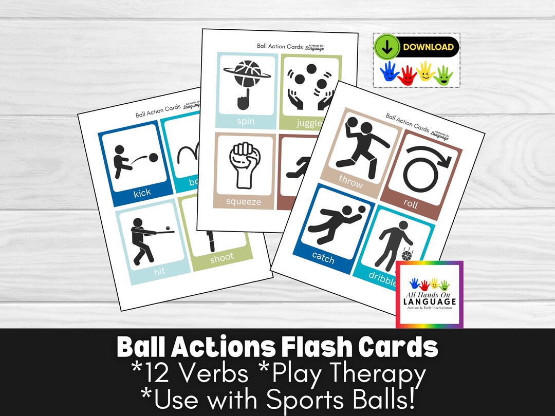 Ball Actions Flash Cards, 12 Verbs to Learn With Sports Balls, Play ...