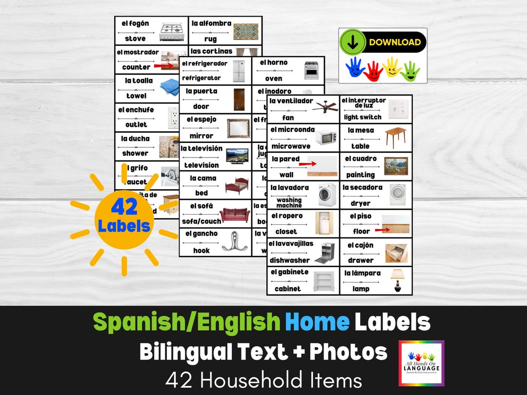 Bilingual Spanish/english Labels for Home, 42 Household Words With ...