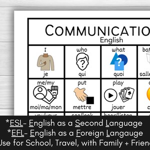 Bilingual French + English Communication Board 48, Aided-language, AAC ...