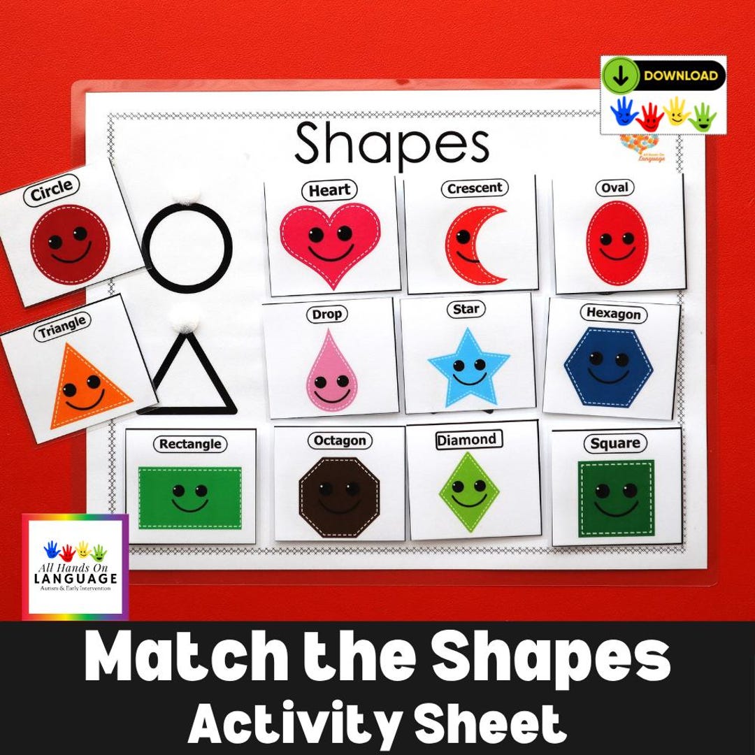 Shape Matching Activity, Match 12 Labeled Colorful Shapes With Faces to ...