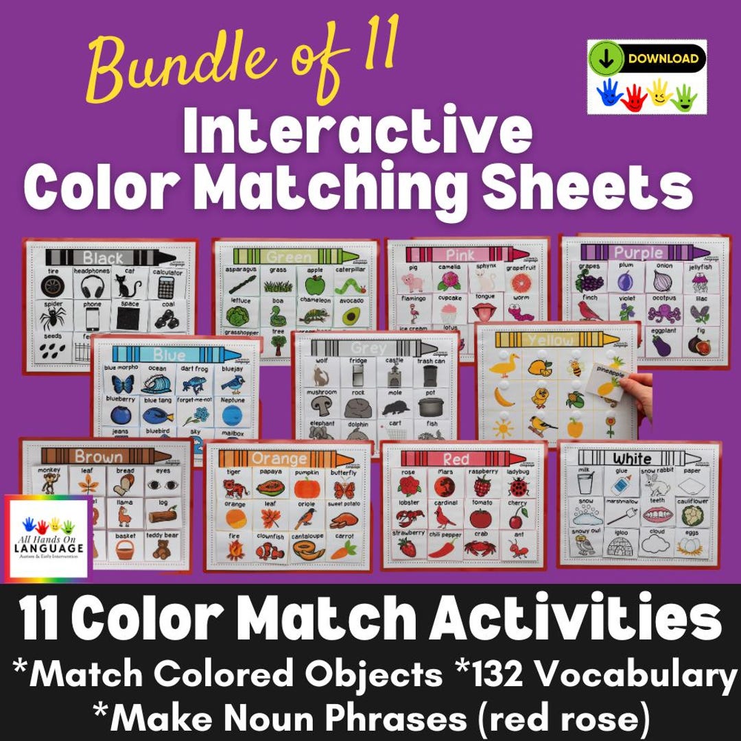 Color Matching Activity Bundle: 132 Noun Vocabulary Builder (printable ...